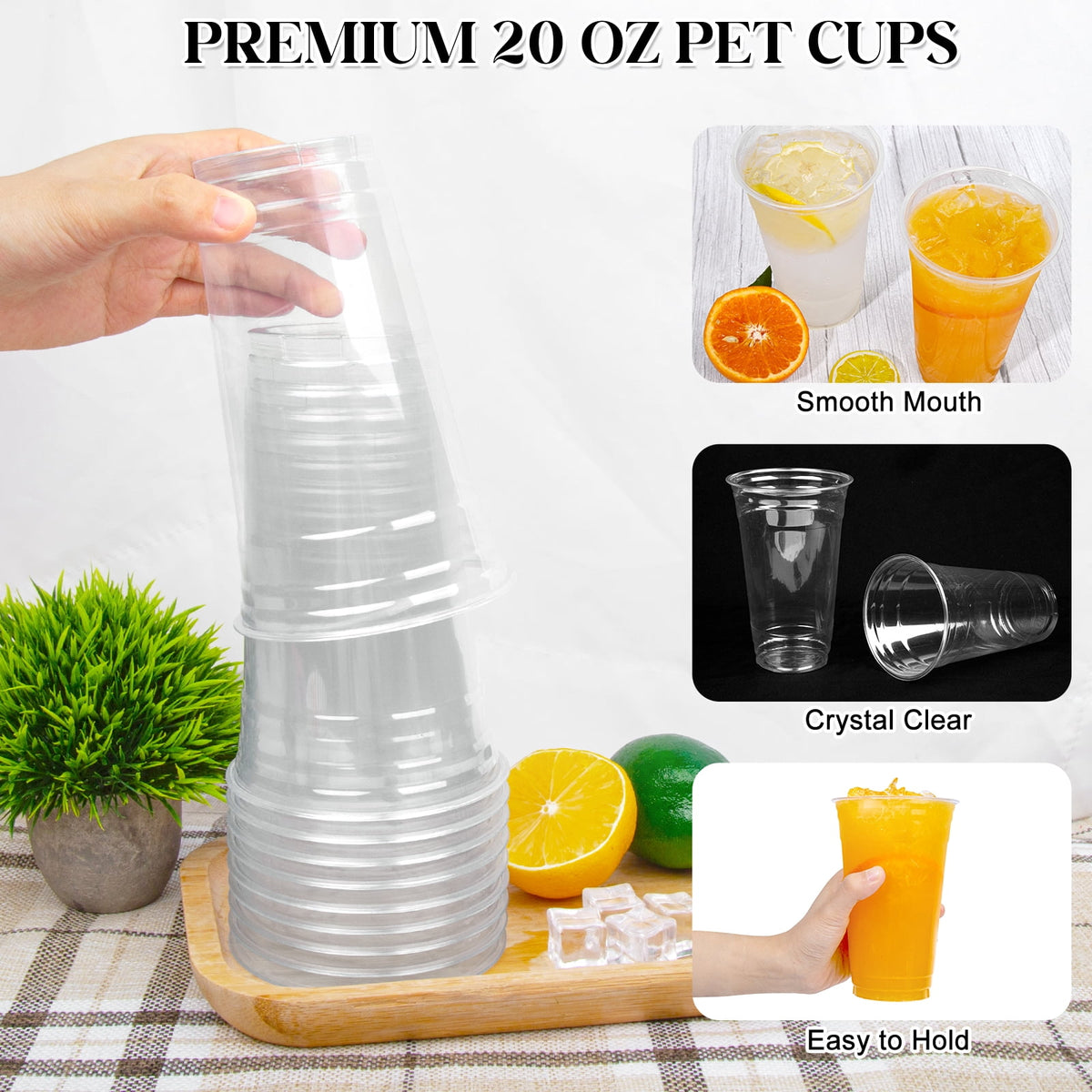 100 Pack 20 oz Disposable Plastic Cups Clear Plastic Cups – Treamon
